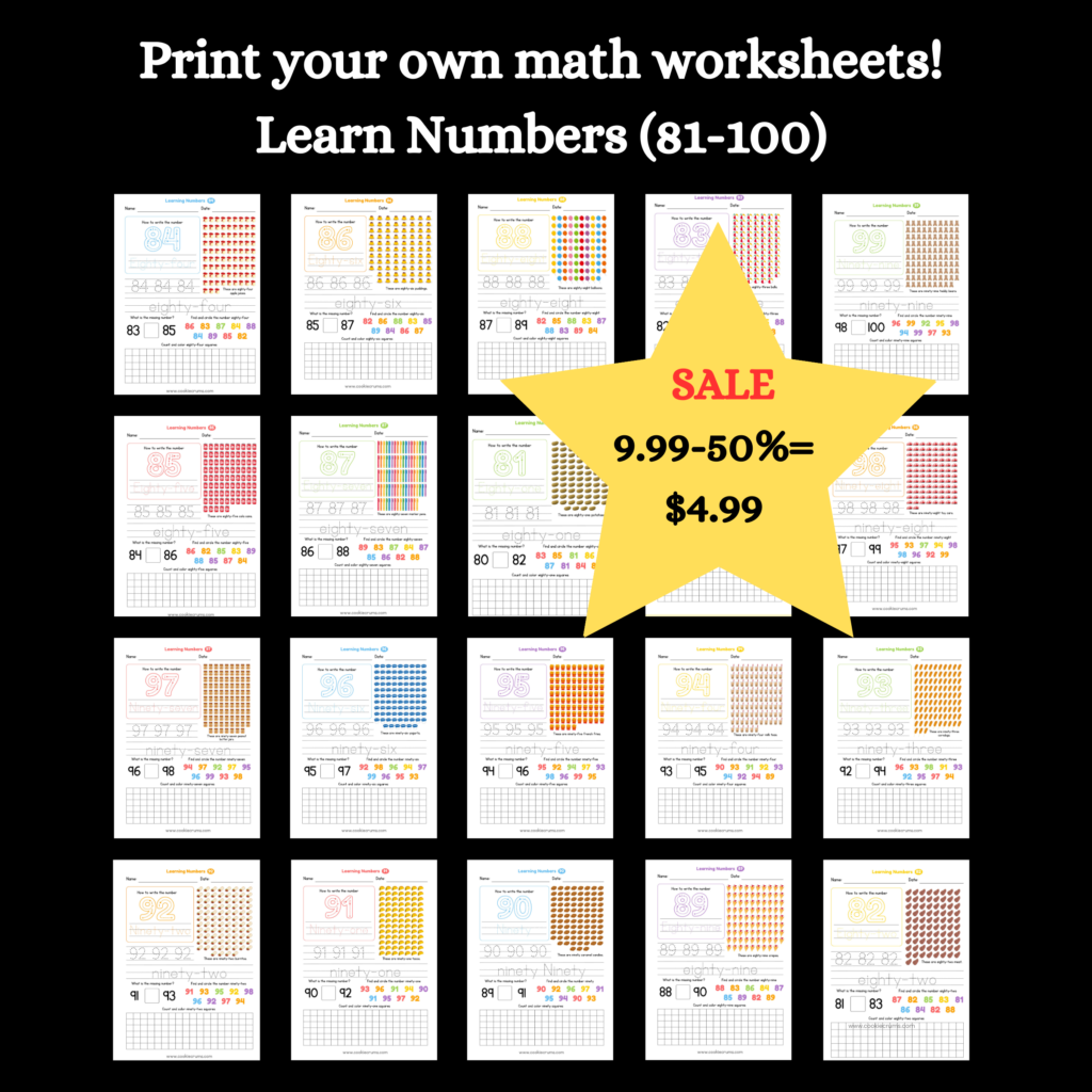 Learning Numbers Worksheets 81- 100 – Cookie Crums